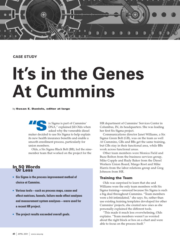 It's in The Genes at Cummins: Case Study | PDF | Cummins | Six Sigma