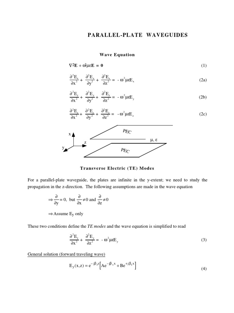 Parallel-Plate Waveguides: Wave Equation E E 0 | PDF | Waveguide | Normal Mode