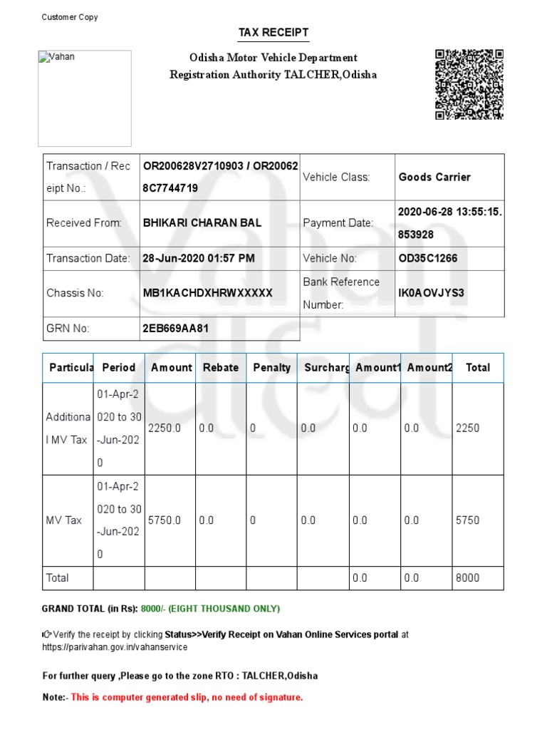 Odisha Motor Vehicle Department Registration Authority TALCHER, Odisha ...