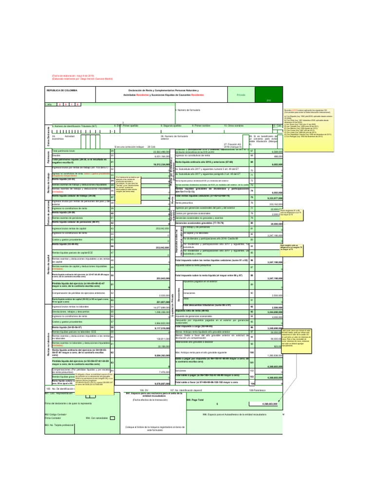 Formulario 210 Excel | PDF | Impuesto sobre la renta | Impuestos