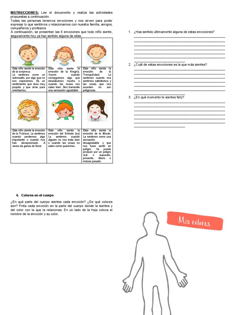 Colores en El Cuerpo - Las Emociones 3° Basico | PDF | Las emociones ...