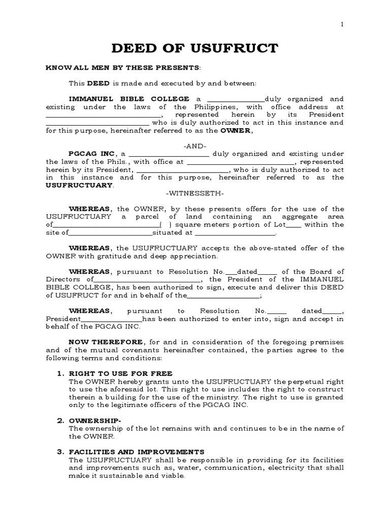Deed of Usufruct | PDF | Private Law | Common Law