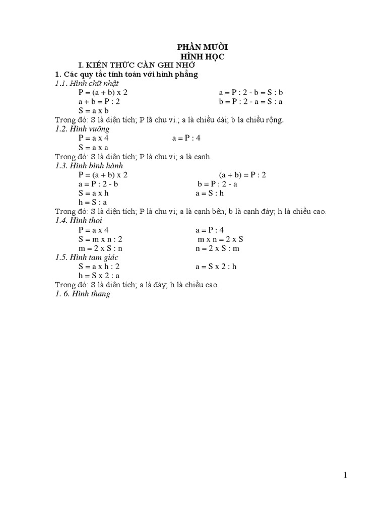 Tong Hop Kien Thuc Hinh Hoc Mon Toan Lop 5 | PDF