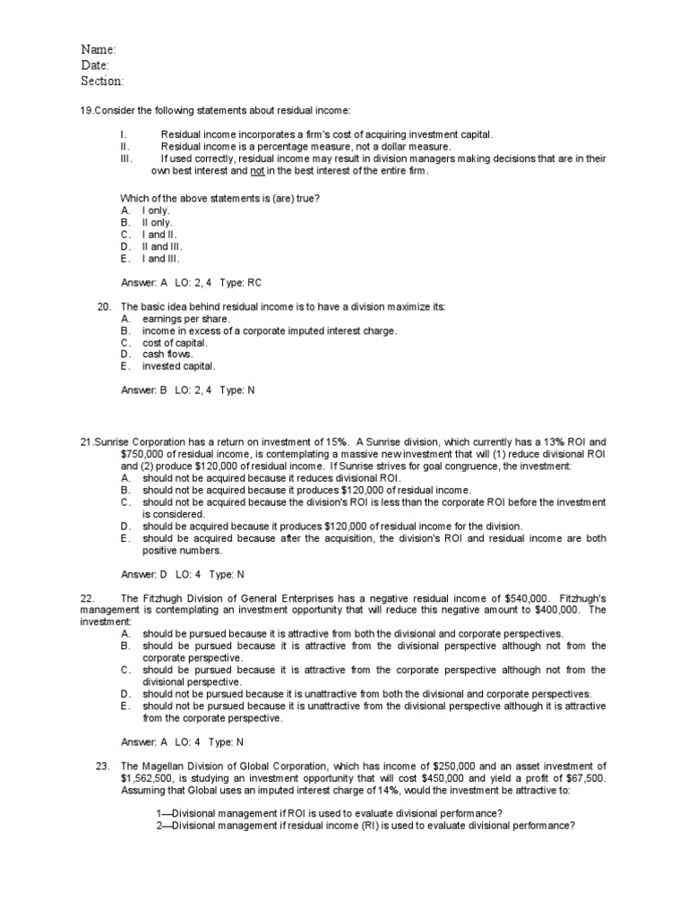 Name: Date: Section | PDF | Return On Investment | Interest