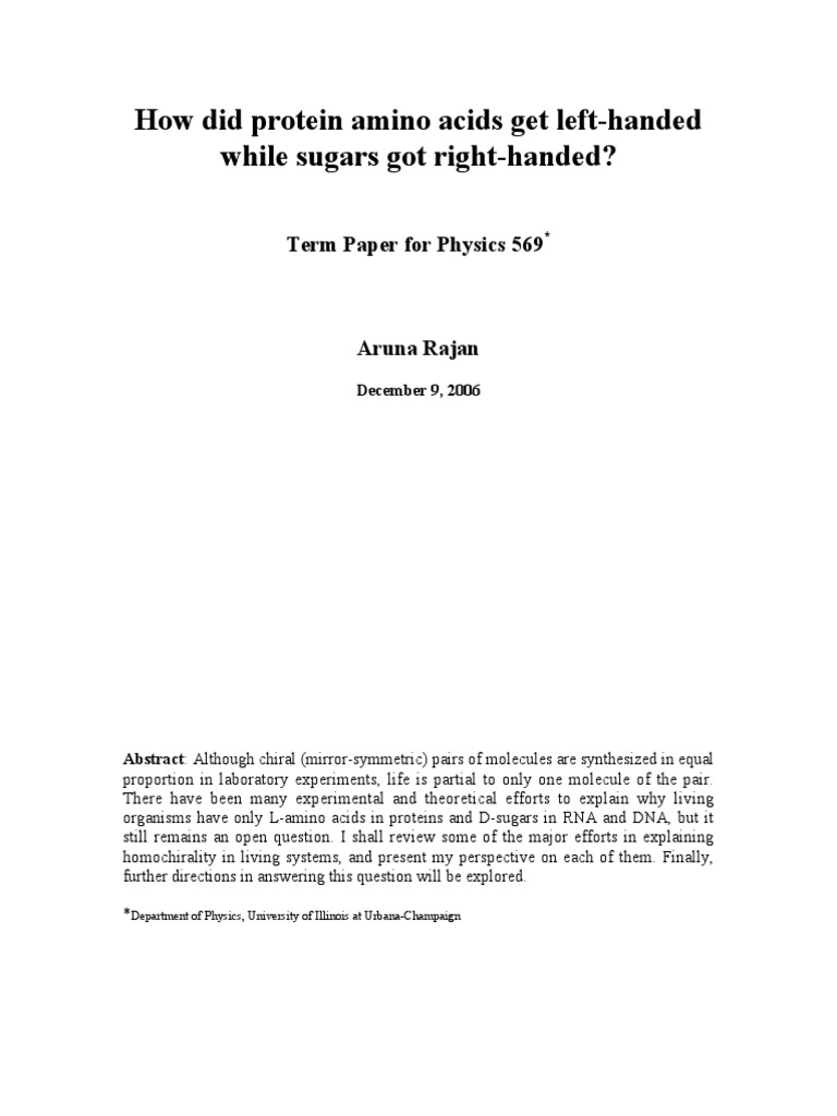 How Did Protein Amino Acids Get Left-Handed While Sugars Got Right ...