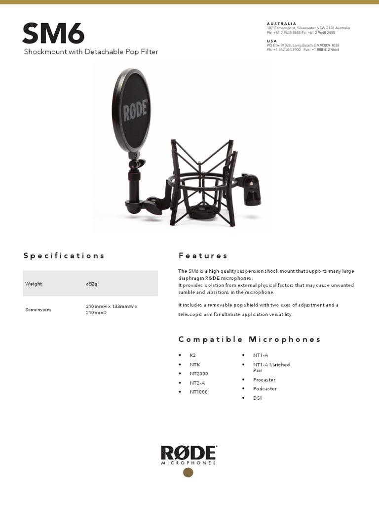 Shockmount With Detachable Pop Filter: Specifications Features | PDF