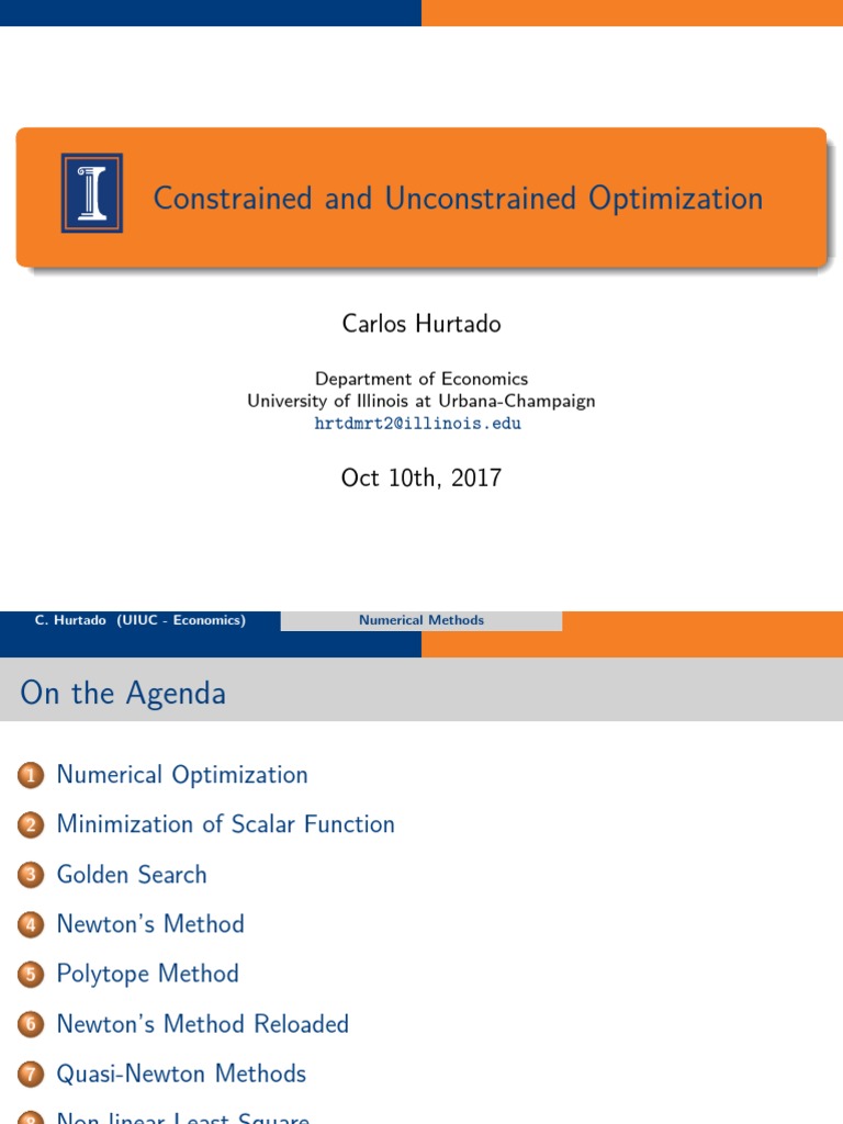 Constrained and Unconstrained Optimization: Carlos Hurtado | PDF ...