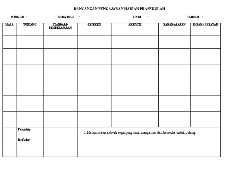 CONTOH RANGKA RANCANGAN PELAJARAN HARIAN Edit | PDF