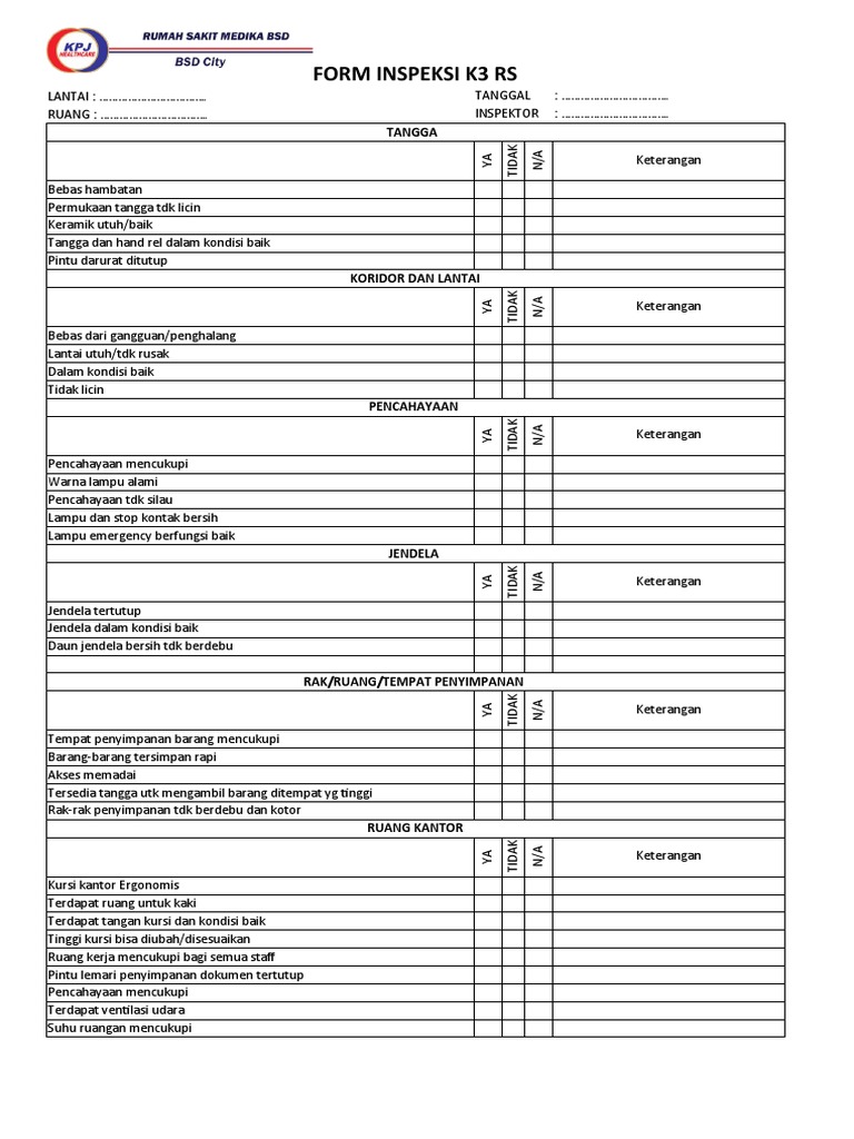 Form Inspeksi K3 RS | PDF