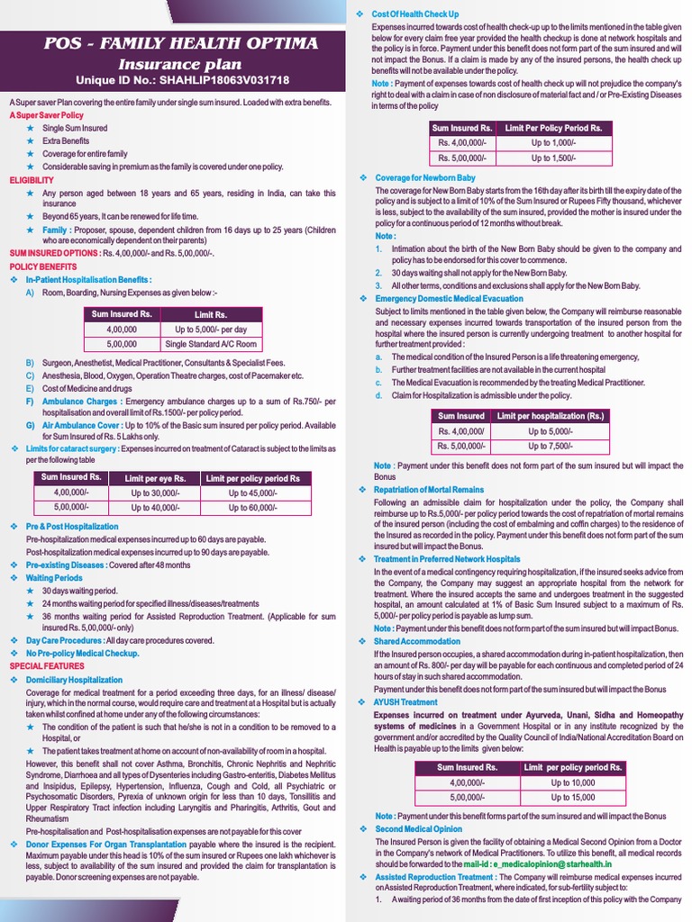 POS Family Health Optima Insurance Plan PDF | Download Free PDF ...