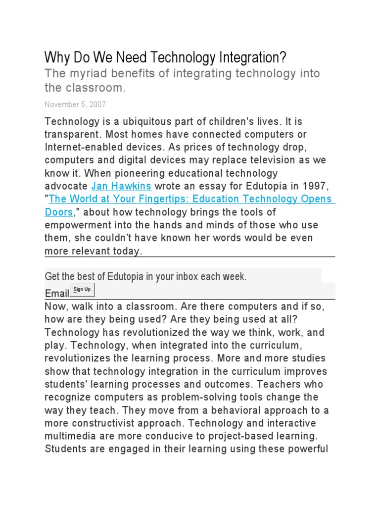Why Do We Need Technology Integration | PDF | Educational Technology ...
