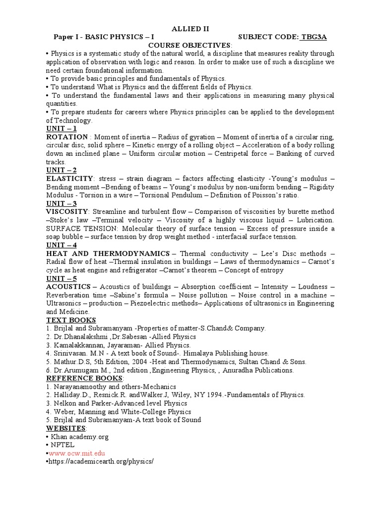 Allied Ii Basic Physics - I | PDF | Viscosity | Physics