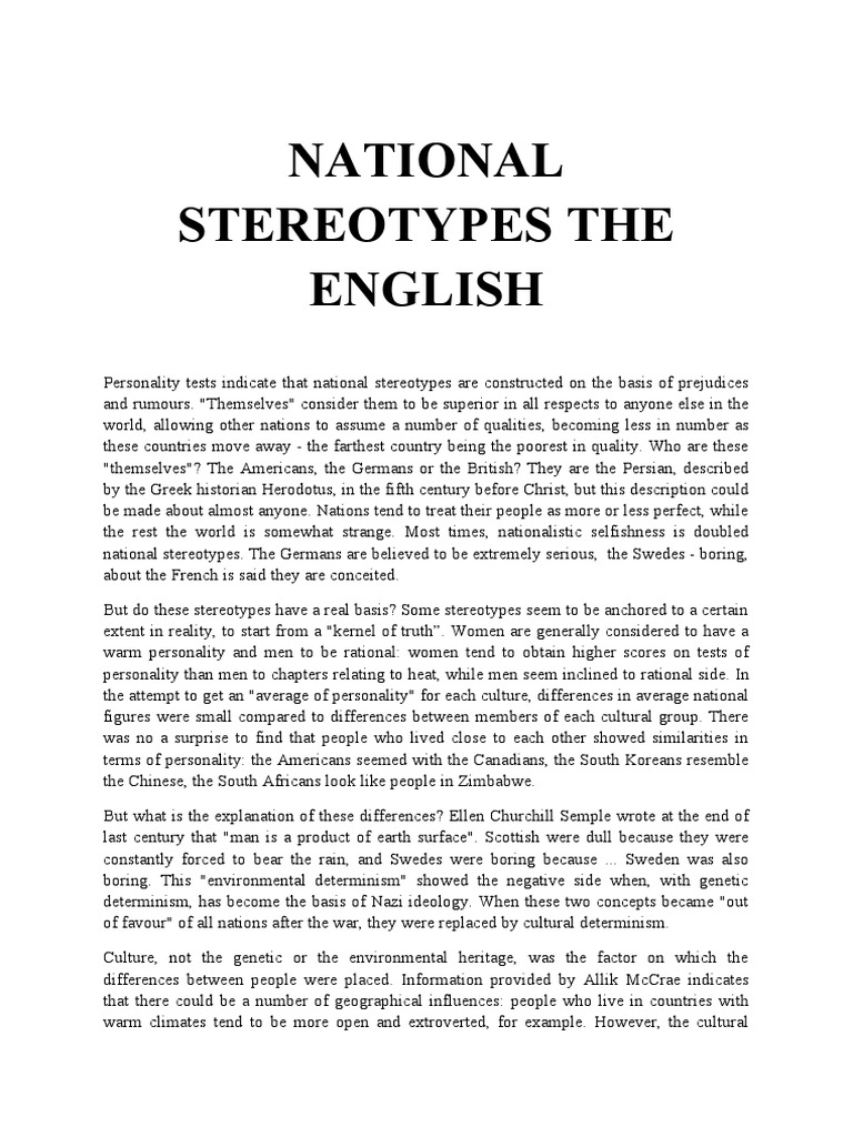 National Stereotypes The English | PDF | Stereotypes | Prejudices