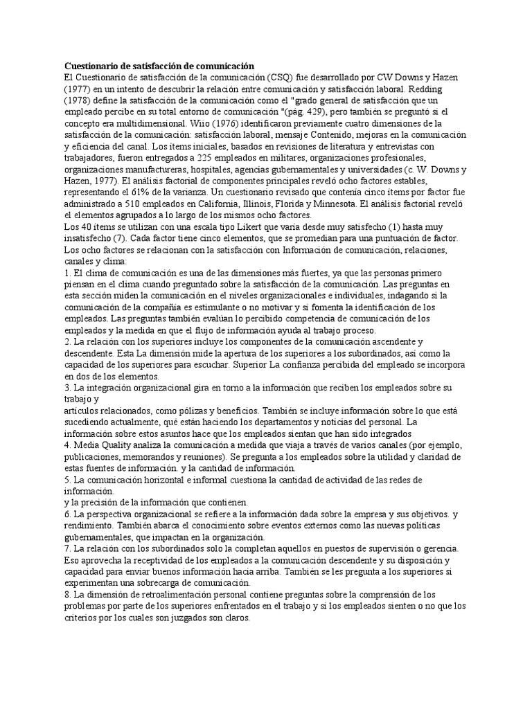 Communication Satisfaction Questionnaire - En.es | PDF | Validez ...