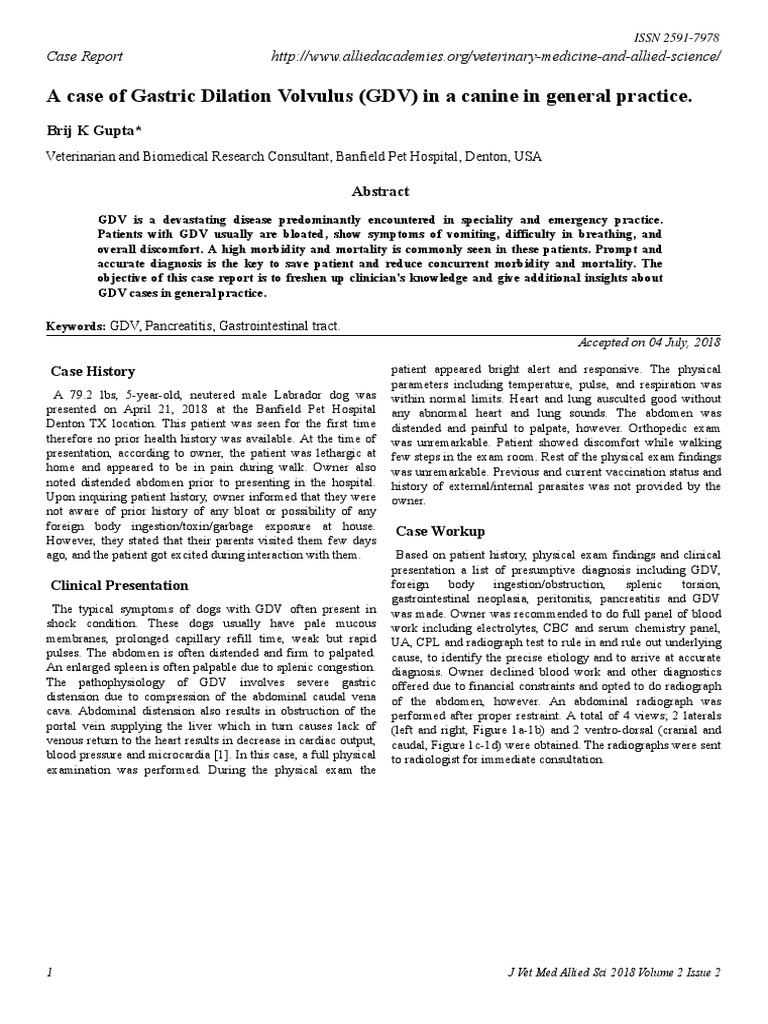 A Case of Gastric Dilation Volvulus (GDV) in A Canine in General ...