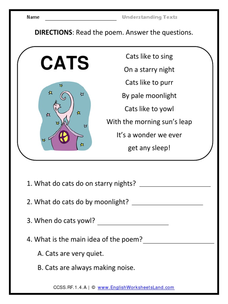 DIRECTIONS: Read The Poem. Answer The Questions.: Understanding Texts | PDF