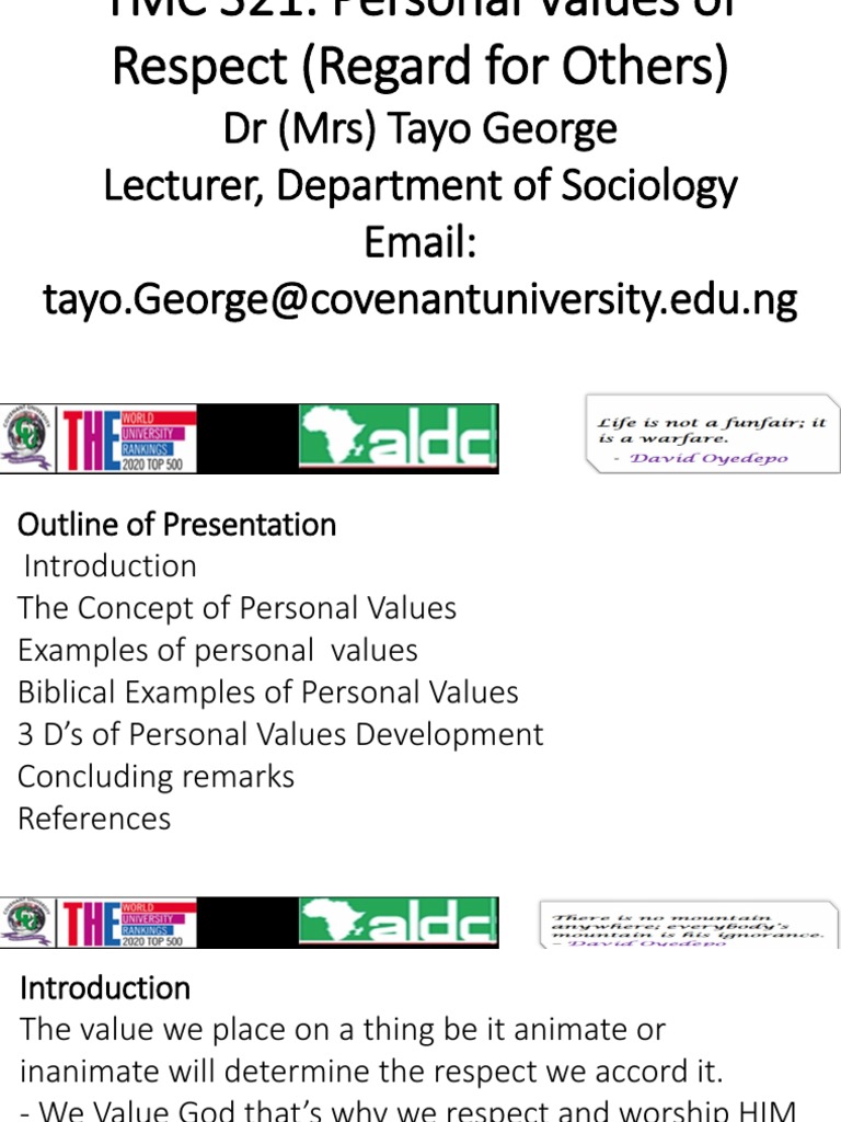 Personal Value of Respect | PDF | Integrity | Humility