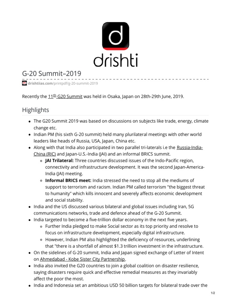 G 20 Summit 2019 | PDF