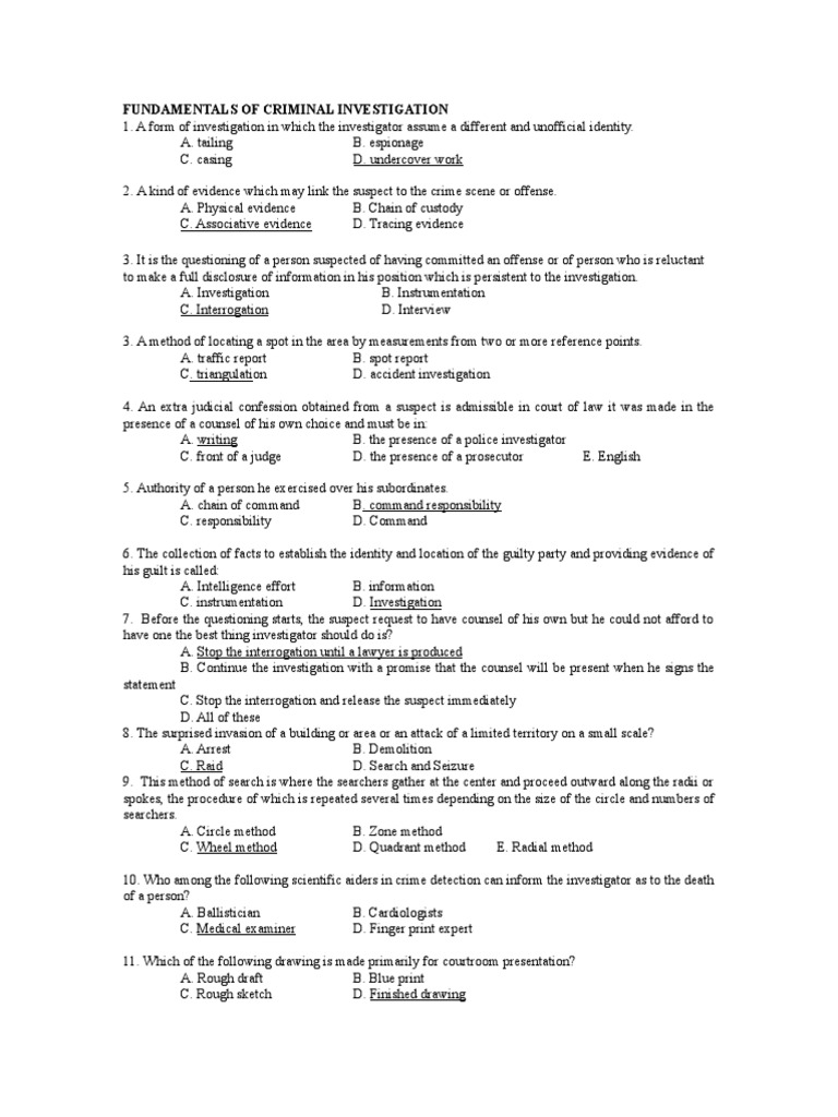 Fundamentals Of Cdi Questionnaire Pdf Crime Scene Interrogation