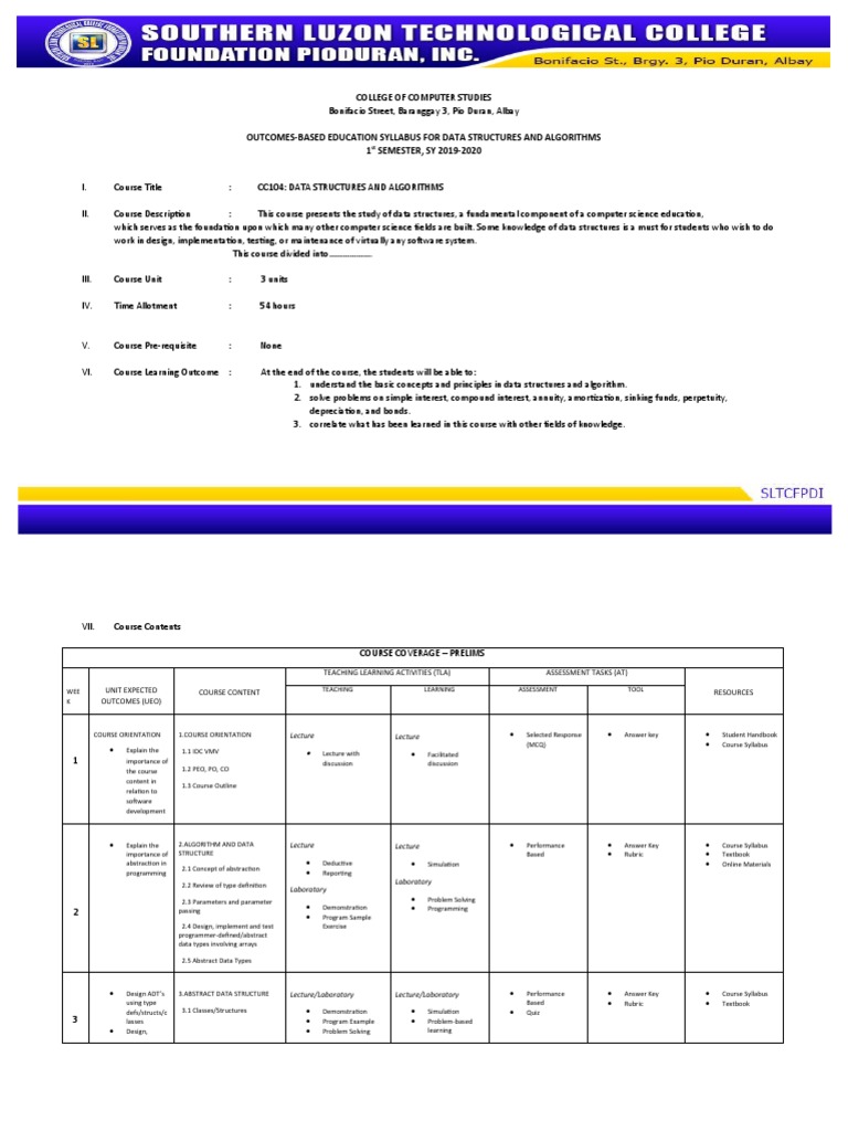 College Syllabus - Data Structure | PDF | Simulation | Computer Programming