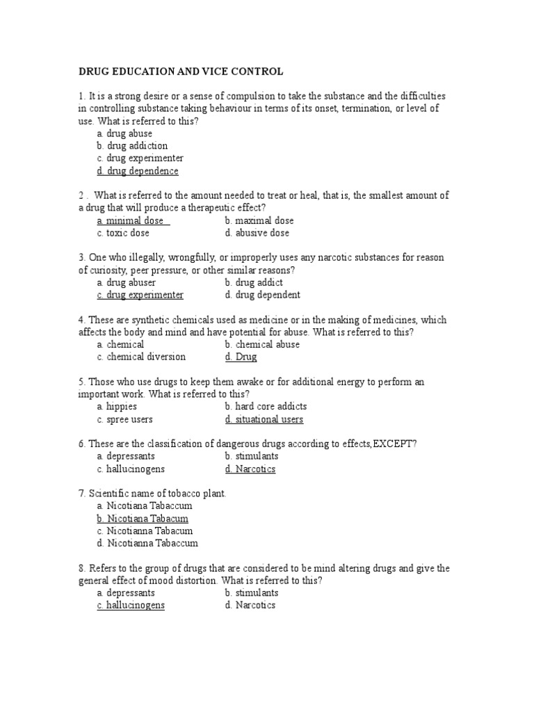 Drug Education and Abuse Quiz | PDF | Drugs | Substance Dependence