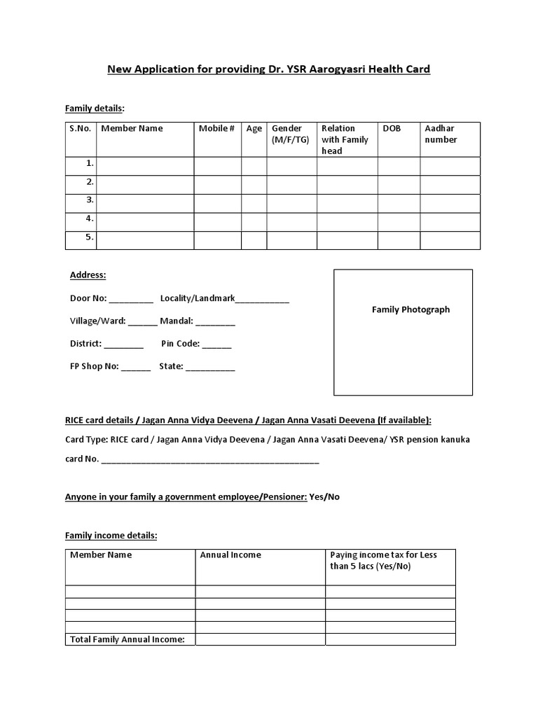 New Application For Providing Dr. YSR Aarogyasri Health Card | PDF