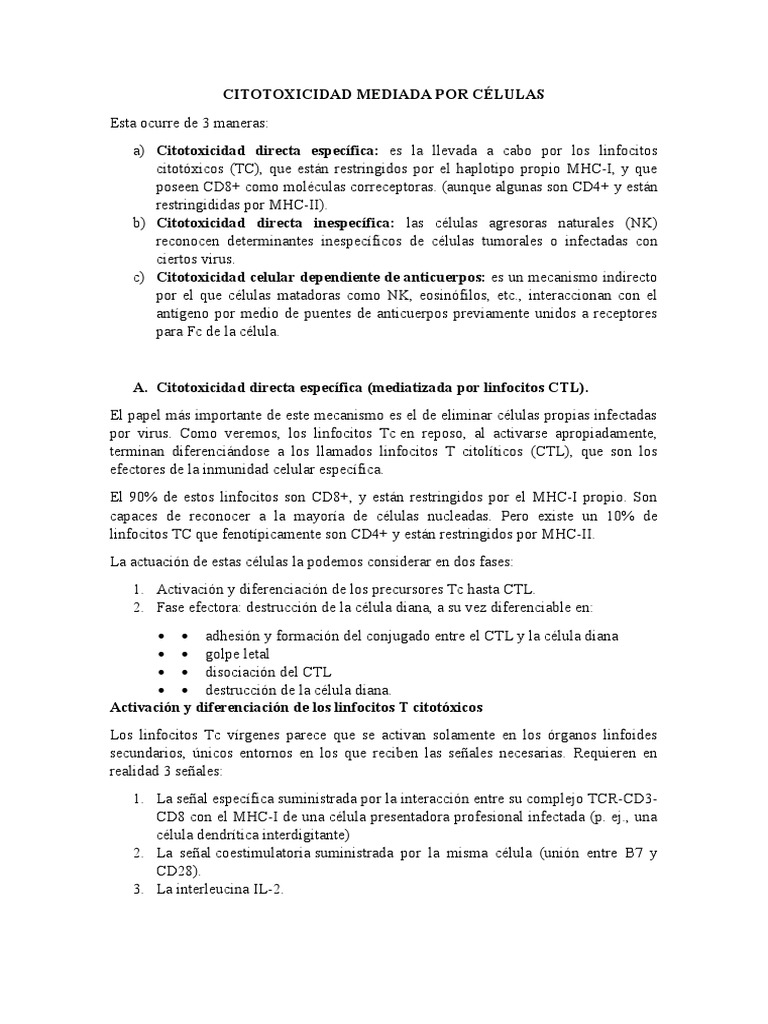 Citotoxicidad Mediada Por Células | PDF | Célula T citotóxica | Linfocitos