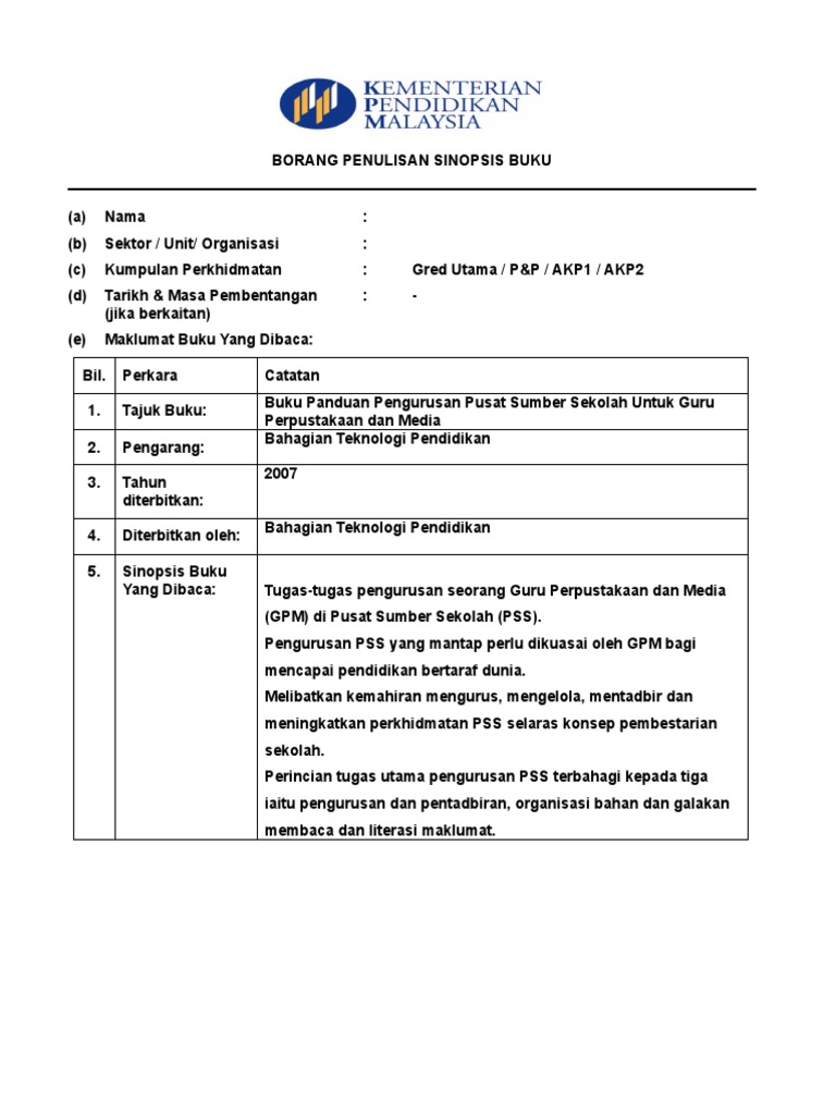 ESPLG Pelaporan - Pembacaan Buku1 | PDF