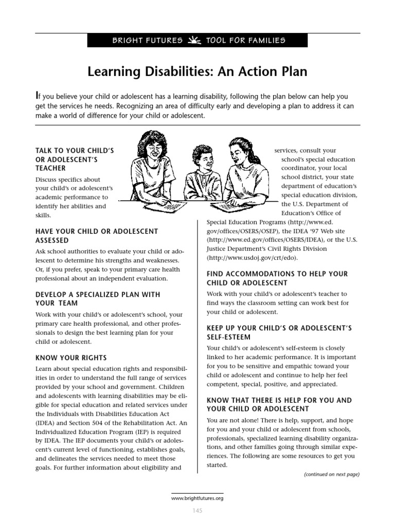 Learning Disabilities: An Action Plan: Bright Futures Tool For Families ...