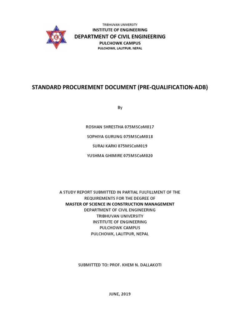 Standard Procurement Document (Pre-Qualification-Adb) : Department of Civil Engineering | PDF ...