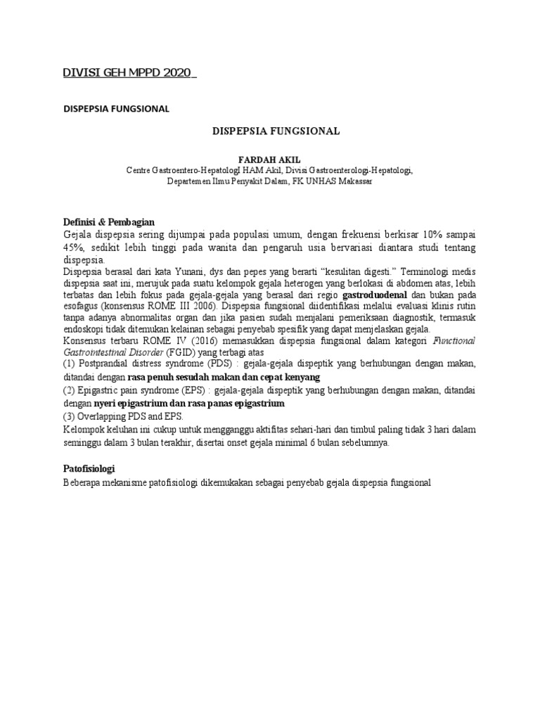 Dispepsia Fungsional: Definisi, Diagnosis, dan Terapi | PDF | Kesehatan ...