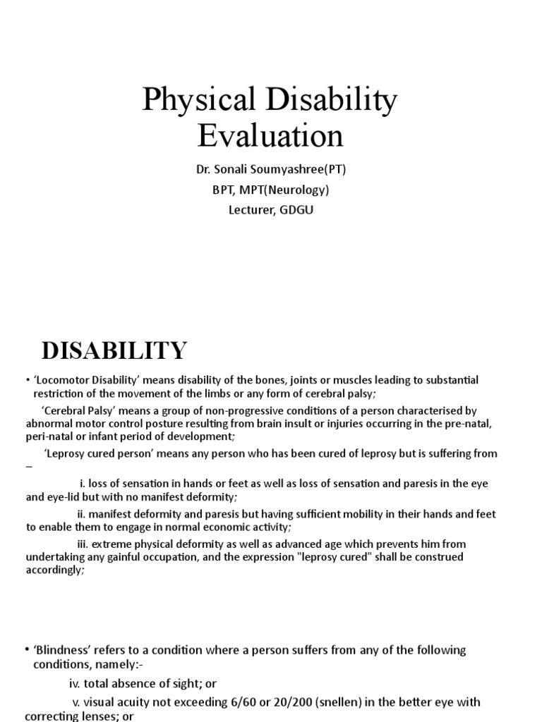 Physical Disability Evaluation | PDF | Vertebral Column | Intellectual ...