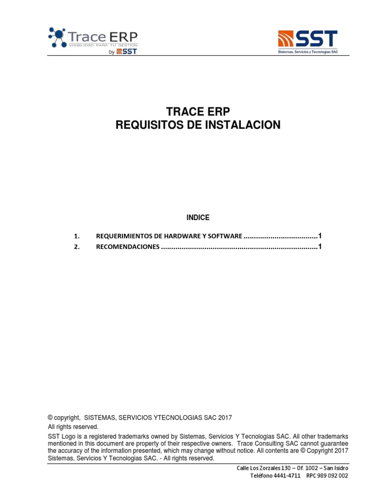 Trace ERP - Requisitos para Instalación - Ver 1.4 PDF | PDF | Red de ...