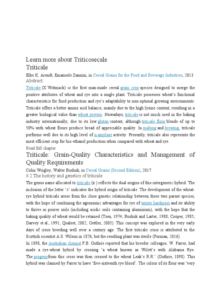 Learn More About Triticosecale: Triticale | PDF | Rye | Plant Breeding