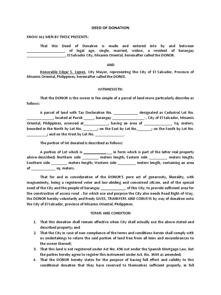 Deed of Donation Revised | PDF | Land Lot | Virtue