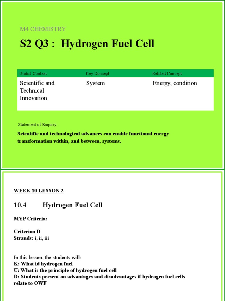 S2 Q3: Hydrogen Fuel Cell: M4 Chemistry | PDF | Fuel Cell | Hydrogen