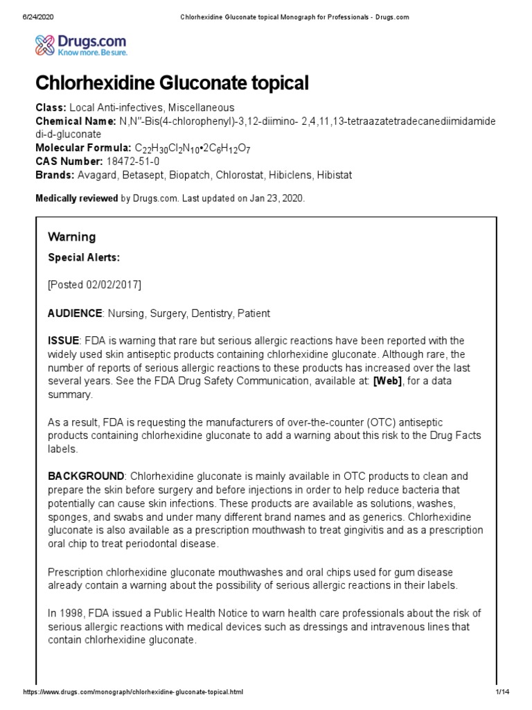 Chlorhexidine Gluconate Topical Monograph For Professionals PDF | PDF ...