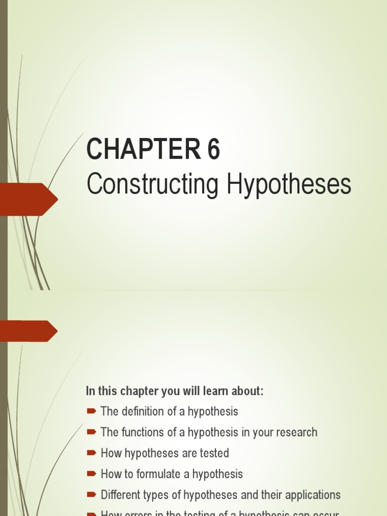 Chapter 6 Constructing Hypotheses PDF | PDF | Hypothesis | Validity ...