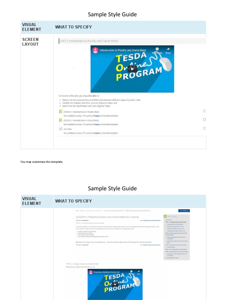 Sample Style Guide: Visual Element What To Specify | PDF ...