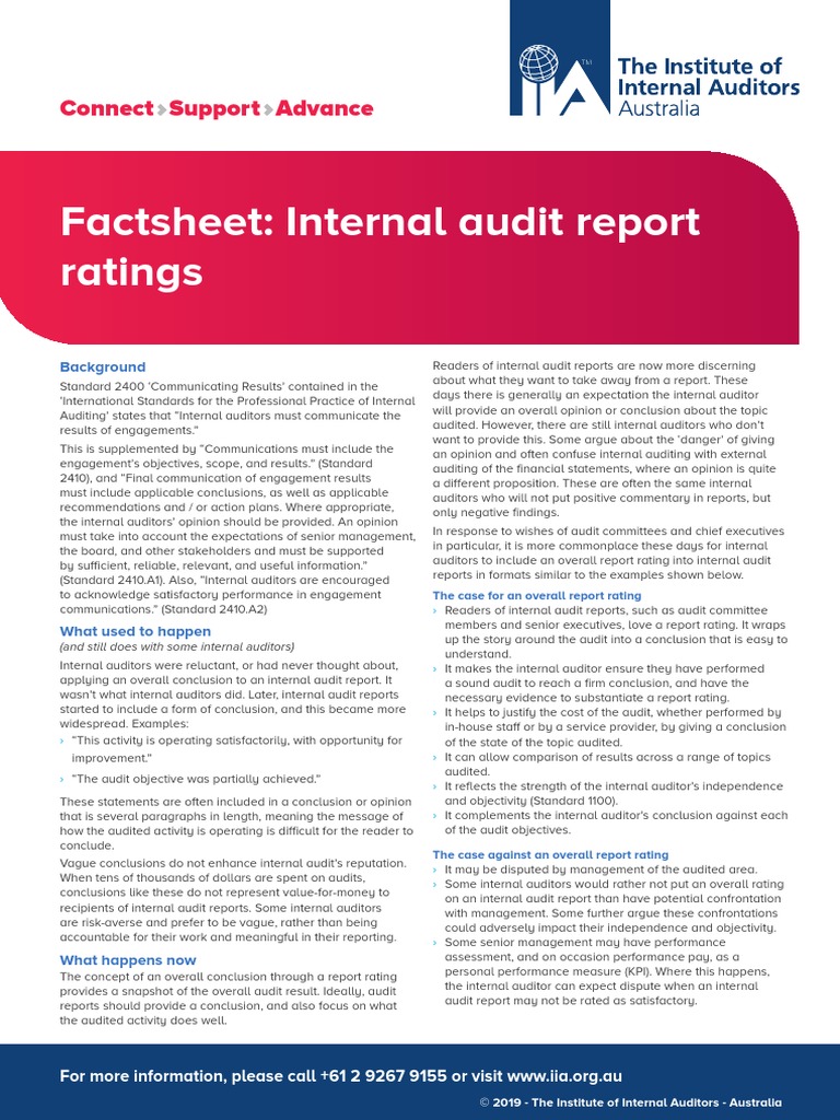 Factsheet: Internal Audit Report Ratings: Connect Support Advance | PDF ...