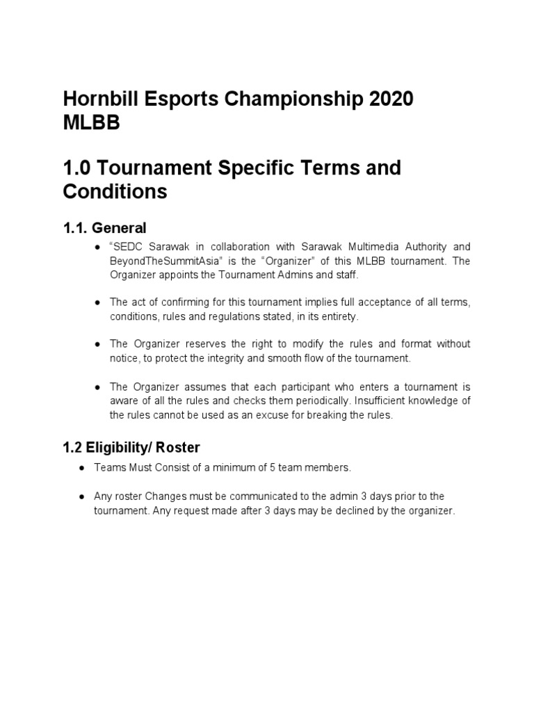 MLBB Hornbill Rules and Regulation | PDF | Tournament | Consent