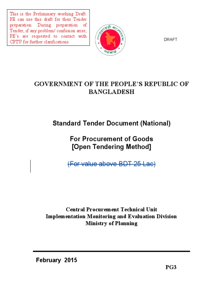 Standard Tender Document (National) For Procurement of Goods OTM | PDF ...