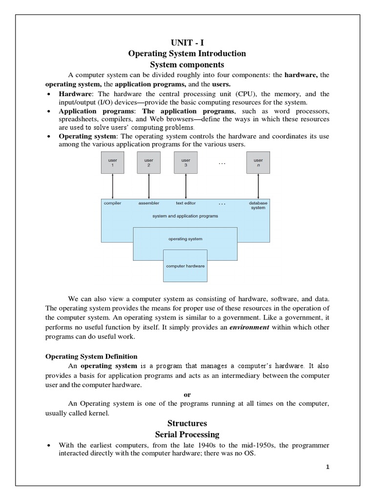 Unit - I Operating System Introduction System Components: Operating ...