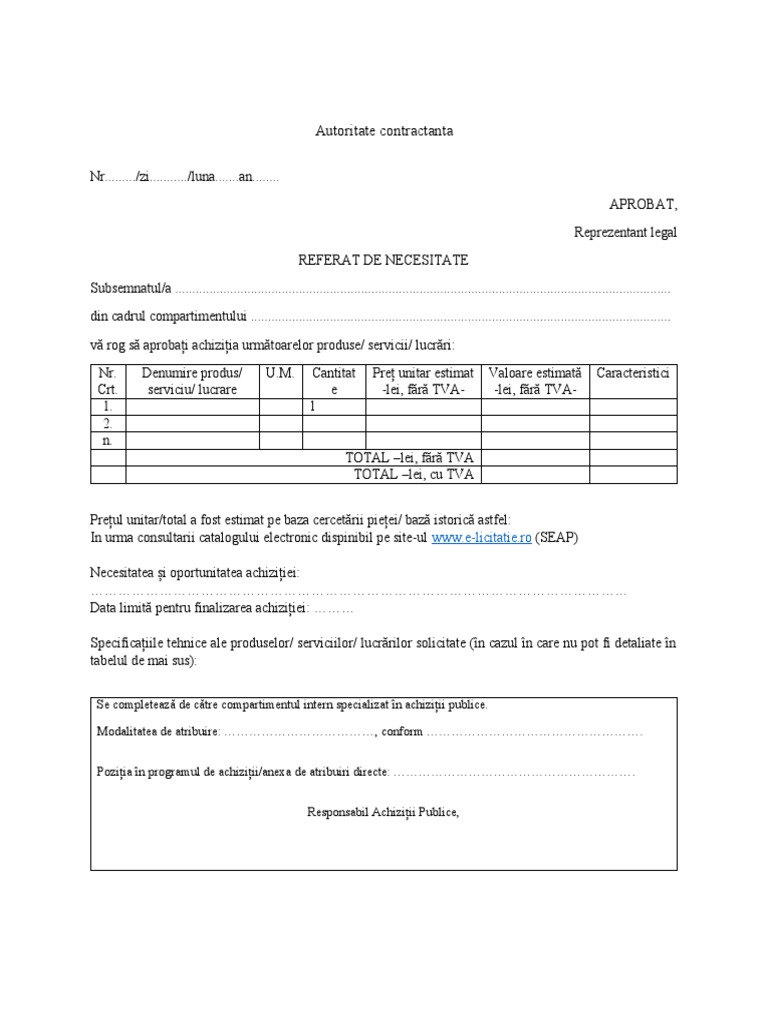 Model Referat de Necesitate | PDF