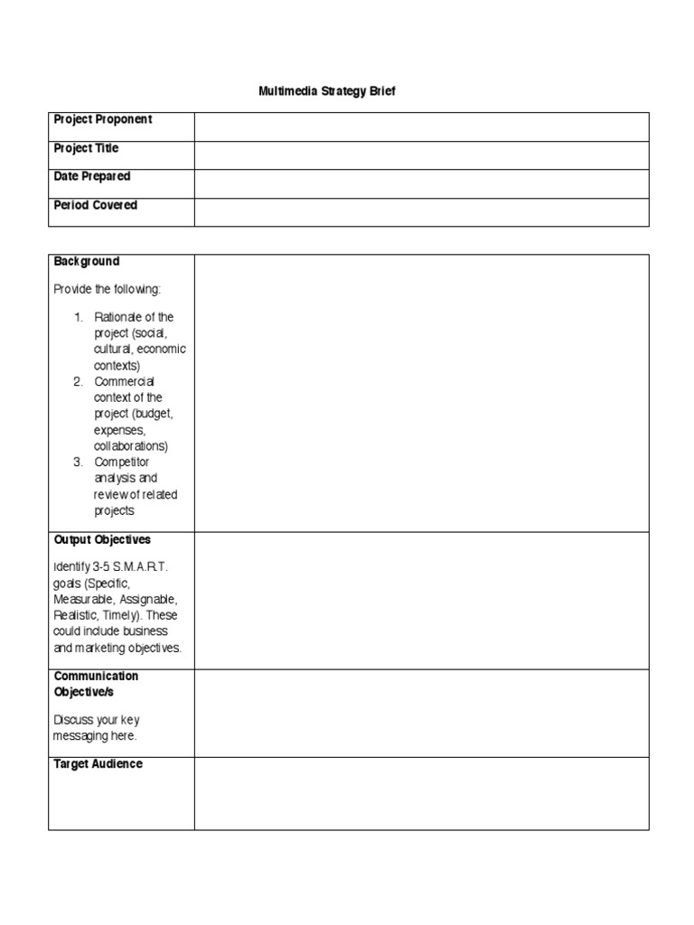 Multimedia Strategy Brief Template | PDF | Business | Art