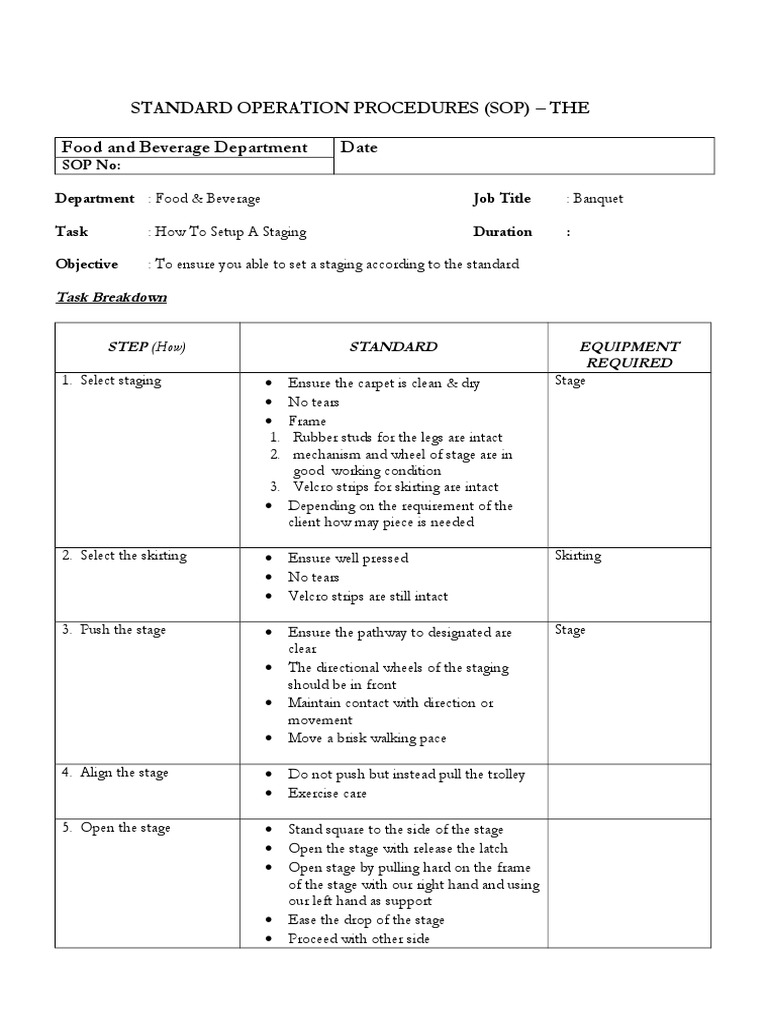Banquet Staging Setup SOP | PDF