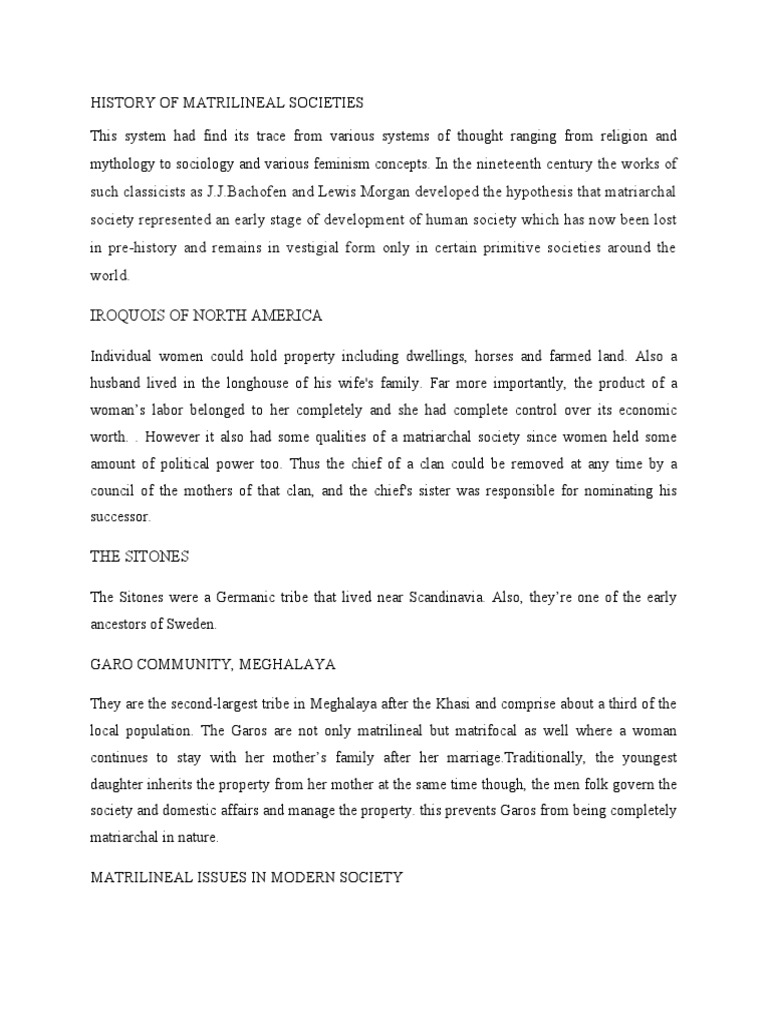 History of Matrilineal Societies | PDF | Matriarchy | Family
