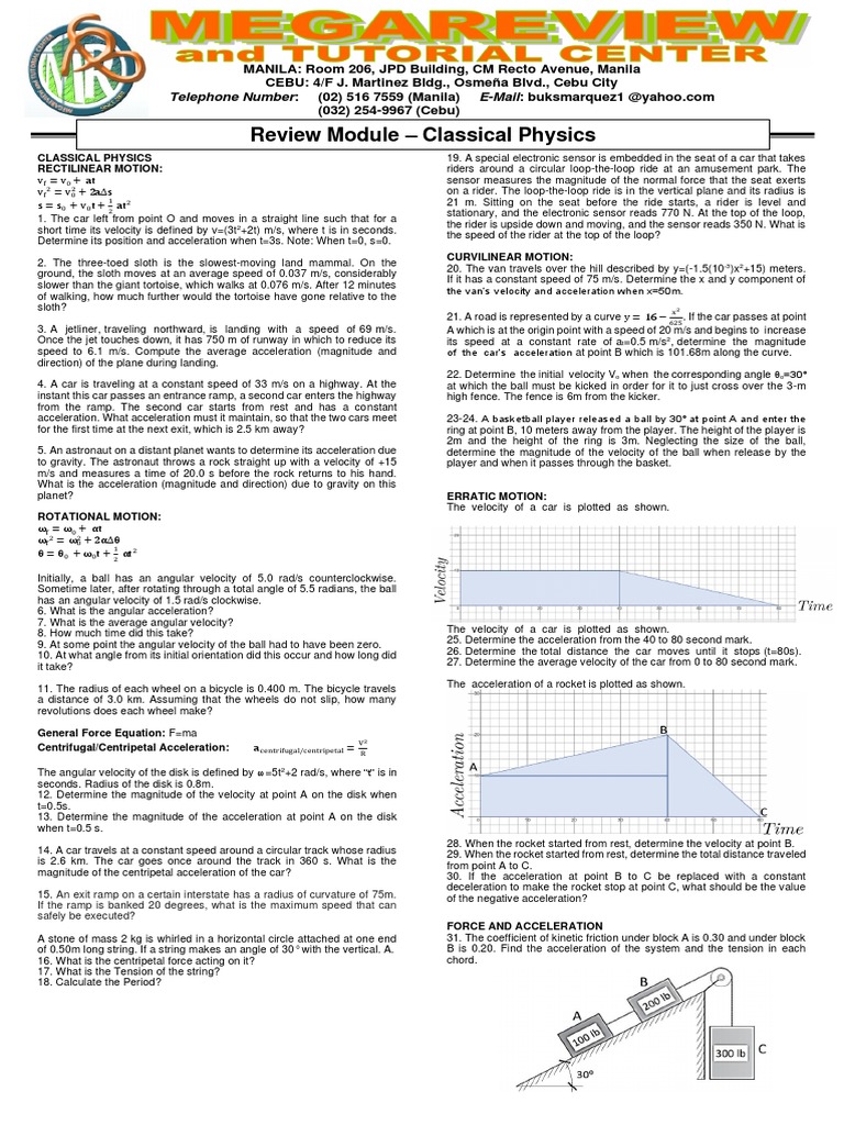 Review Module - Classical Physics | PDF | Acceleration | Angle