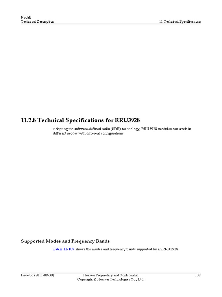 11.2.8 Technical Specifications For RRU3928: Supported Modes and ...