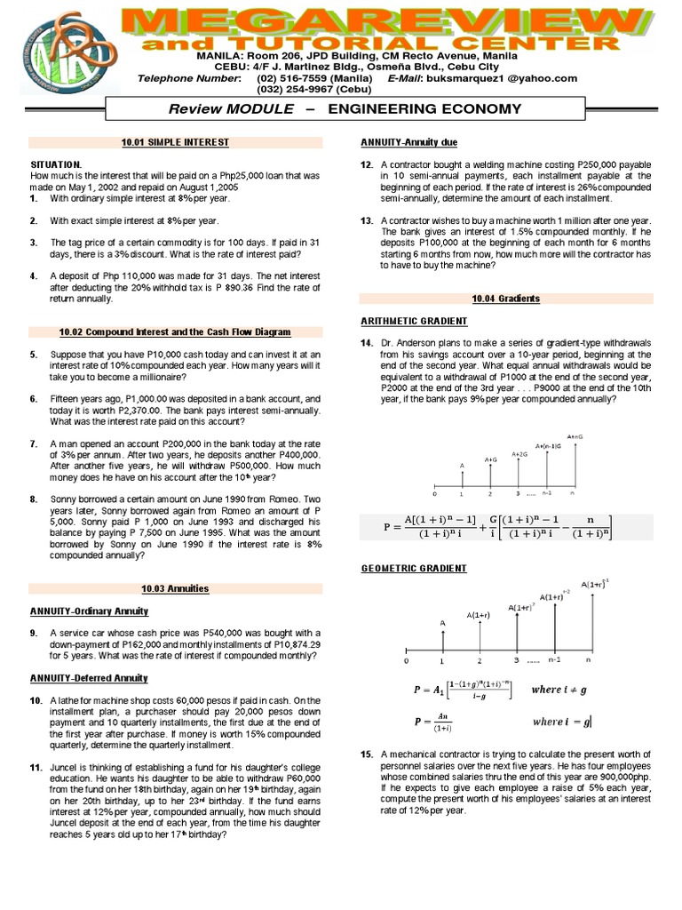 Engineering Economy Review Module Nov 2020 PDF | PDF | Business ...